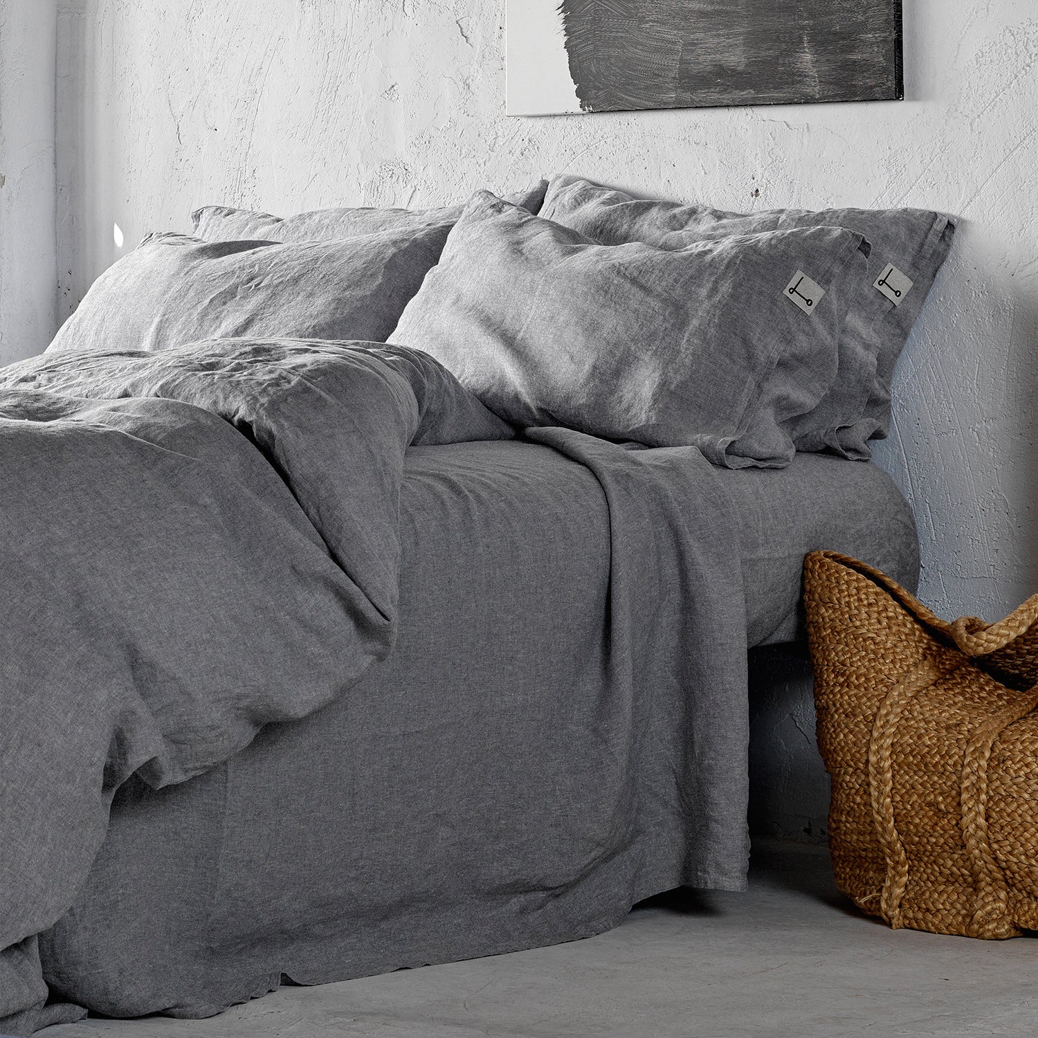 Ropa de cama de lino gris y negro jaspeado | dE.LENZO – dE.LENZO